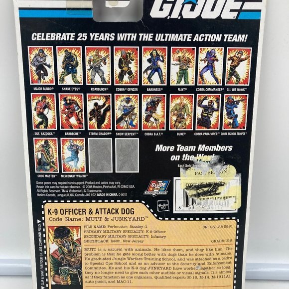 Hasbro | Toys | 208 Hasbro Gi Joe K9 Officer Attack Dog Mutt Junkyard ...